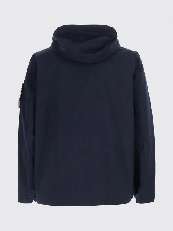 Stone Island Short Hooded Tech Fabric Windbreaker With Logo Patch - Blue