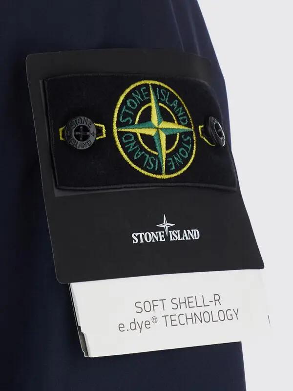 Stone Island Short Hooded Tech Fabric Windbreaker With Logo Patch - Blue