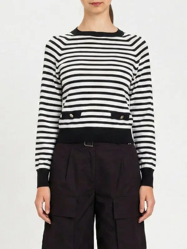 TWINSET Striped Fine Knit Sweater With Button Detail