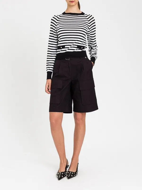 TWINSET Striped Fine Knit Sweater With Button Detail