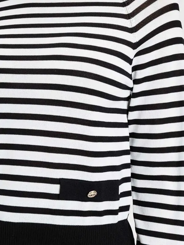 TWINSET Striped Fine Knit Sweater With Button Detail