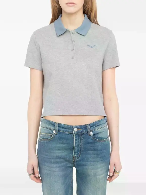 Zadig&Voltaire Mirta Logo-detail Cropped Polo Top - Grey