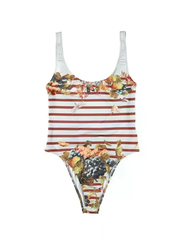 Jean Paul Gaultier Striped Floral One-piece Swimsuit - White
