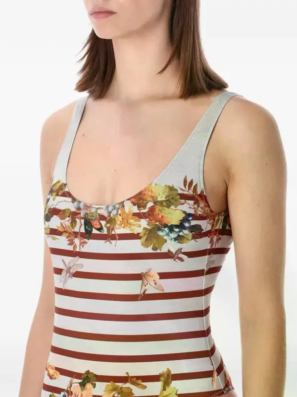 JEAN PAUL GAULTIER Striped Floral One-piece Swimsuit - White