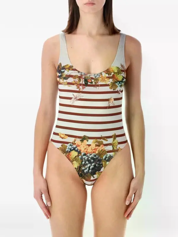 JEAN PAUL GAULTIER Striped Floral One-piece Swimsuit - White