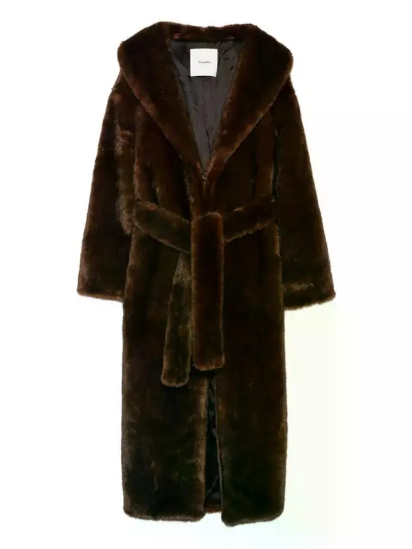 Nanushka Shawl-collar Belted Faux Fur Coat