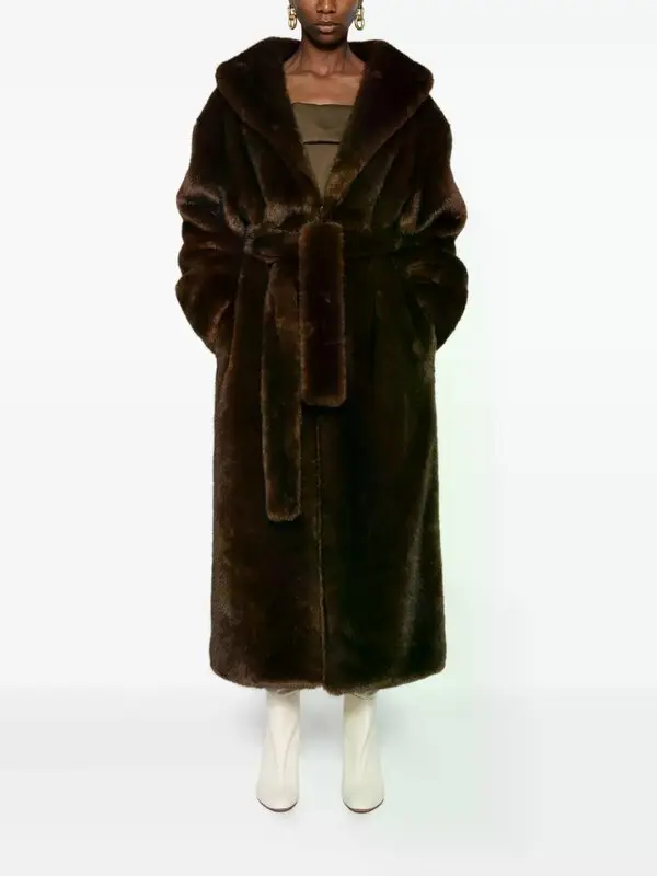 Nanushka Shawl-collar Belted Faux Fur Coat