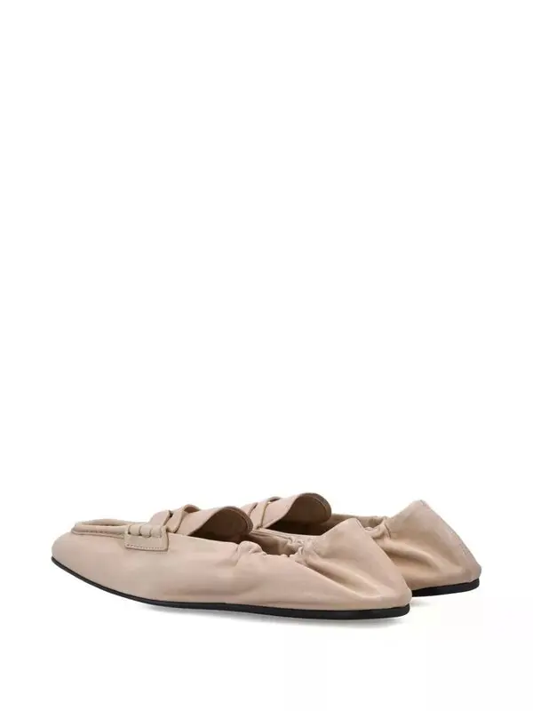 Miu Miu Ruched Nappa Lambskin Loafers With Embossed Logo - Neutrals