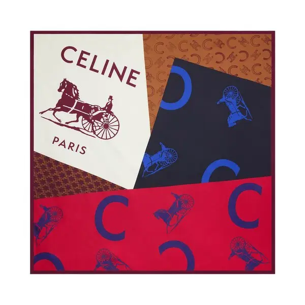 Celine Square In Silk Twill 'tan/red/blue - Brown