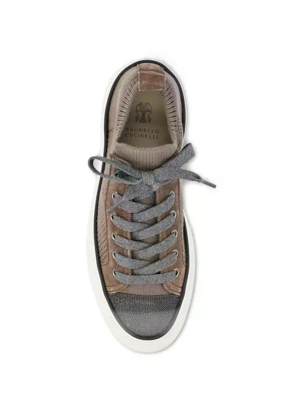 Brunello Cucinelli Knitted Lace-up Sneakers - Brown
