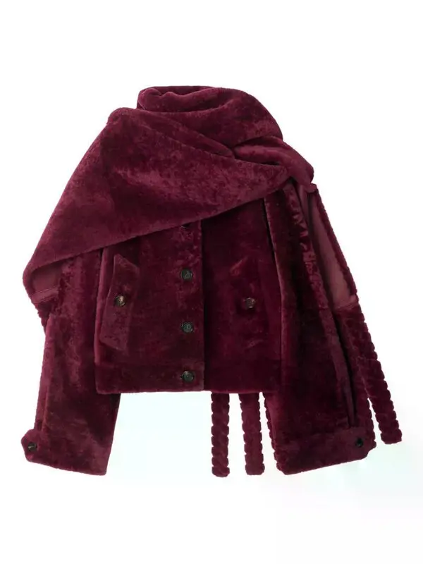 Burberry Shearling Jacket With Detachable Scarf - Red