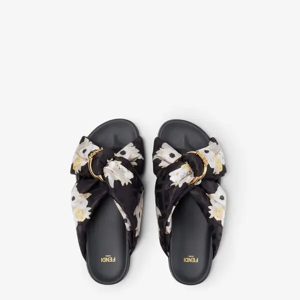 Fendi Ff Jacquard Satin Slides