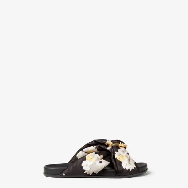Fendi Ff Jacquard Satin Slides - Black