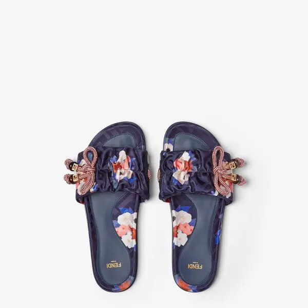 Fendi Ff Jacquard Satin Flat Slides