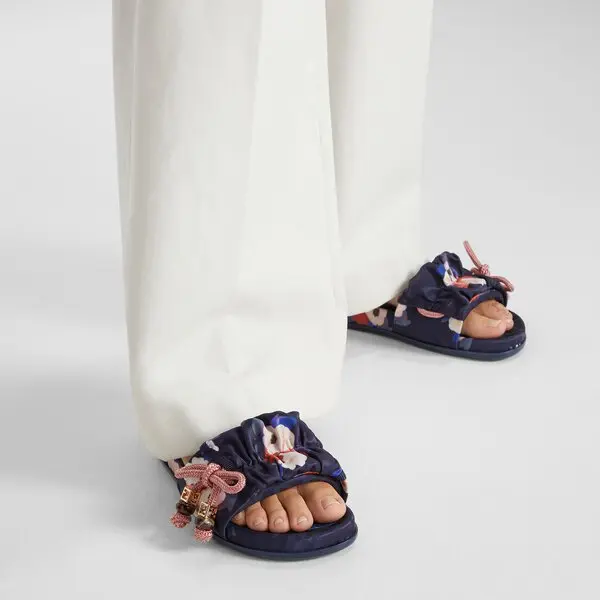 Fendi Ff Jacquard Satin Flat Slides