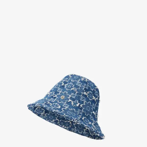 Fendi Ff Floral Denim Cloche Hat - Blue