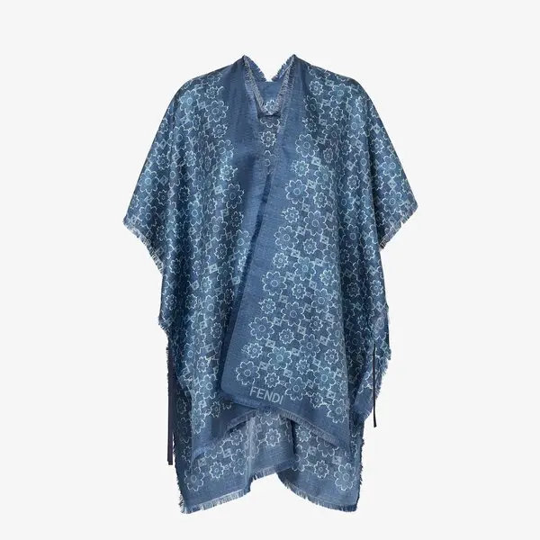 Fendi Ff Floral Silk Poncho