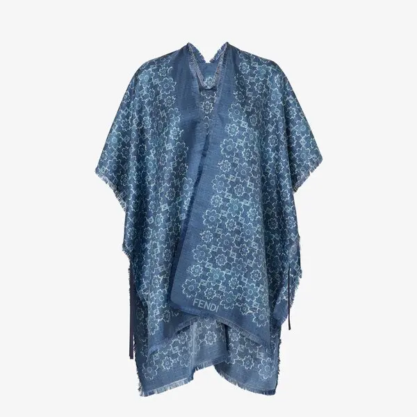Fendi Ff Floral Silk Poncho - Blue