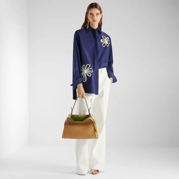 Fendi Long-sleeved Cotton Poplin Shirt With Ajour Motif