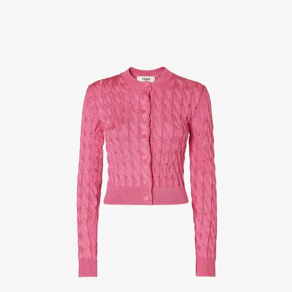 Fendi Slim-fit Cable-knit Cardigan - Pink