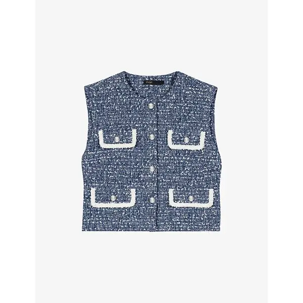 Maje Boxy-fit Round-neck Tweed Vest