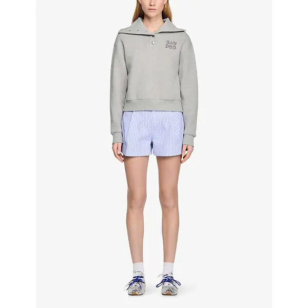 Sandro Logo-embroidered Cotton-blend Sweatshirt - Grey