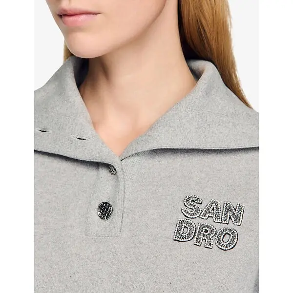 Sandro Logo-embroidered Cotton-blend Sweatshirt - Grey