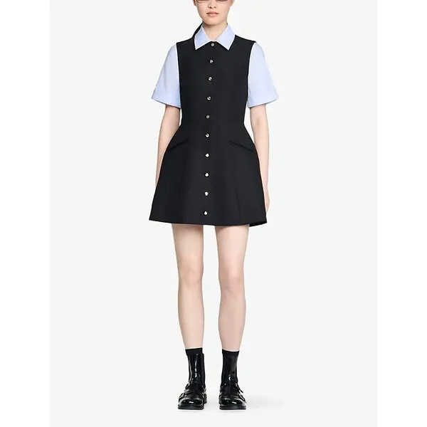Sandro Short-sleeved Two-in-one Stretch-woven Mini Dress