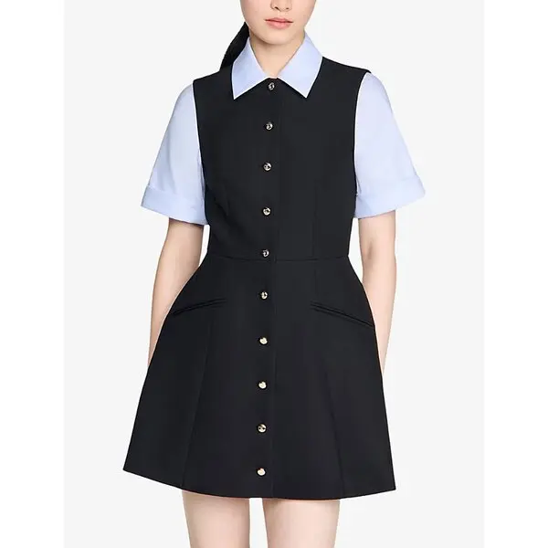 Sandro Short-sleeved Two-in-one Stretch-woven Mini Dress