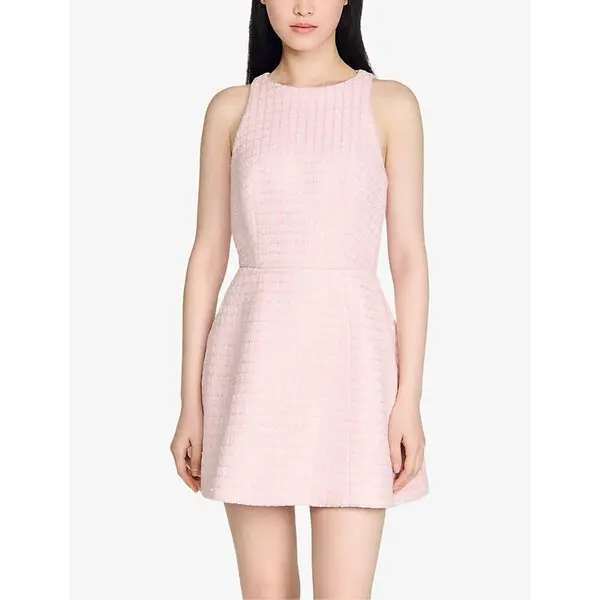 Sandro Sleeveless Sequin-embellished Tweed Mini Dress