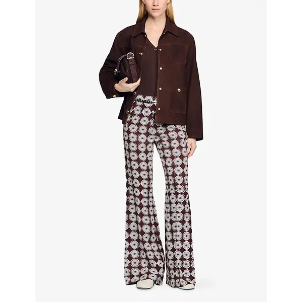 Sandro Floral-print Flared Trousers
