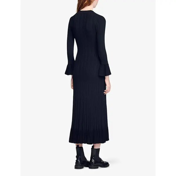 Sandro Ruffle-trim Knitted Maxi Dress
