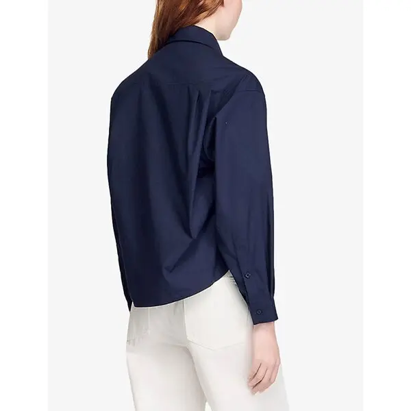 Sandro Floral-embroidered Cotton Shirt - Navy Blue