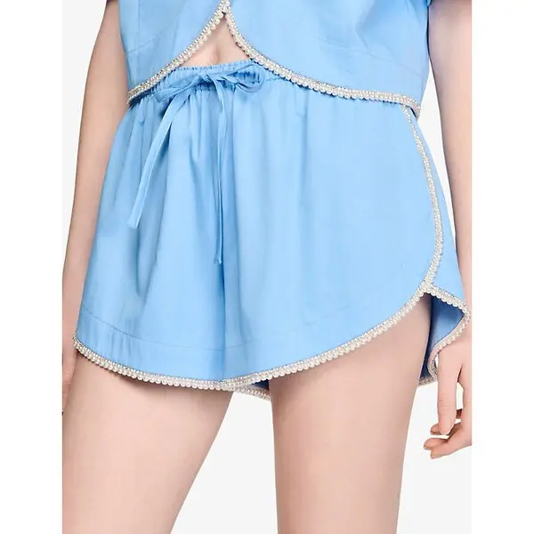 Sandro Beaded-trim Cotton Shorts