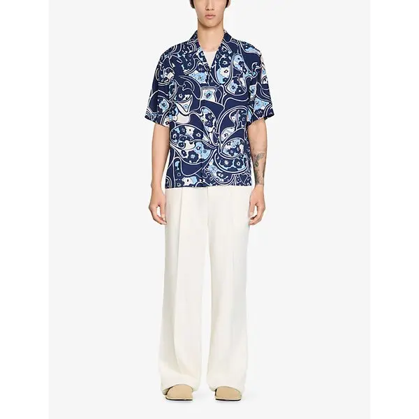 Sandro Retro-print Short-sleeved Woven Shirt - Navy Blue