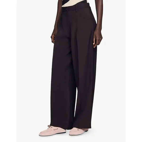 Sandro Wide-leg Mid-rise Woven Trousers