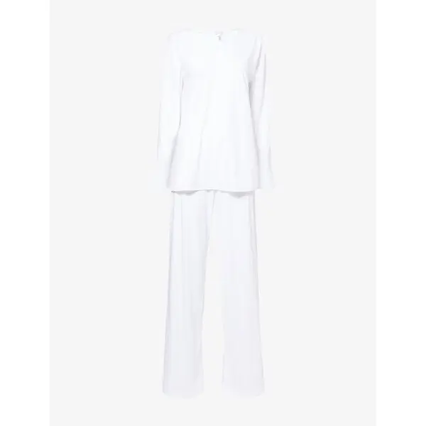 Hanro Long-sleeves Straight-leg Cotton-jersey Pyjama Set - White