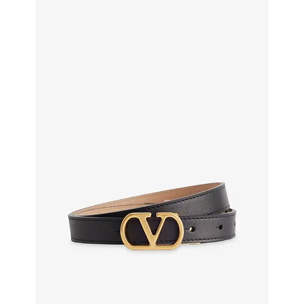 Valentino Garavani Vlogo Signature Reversible Leather Belt - Nero/rose Sand