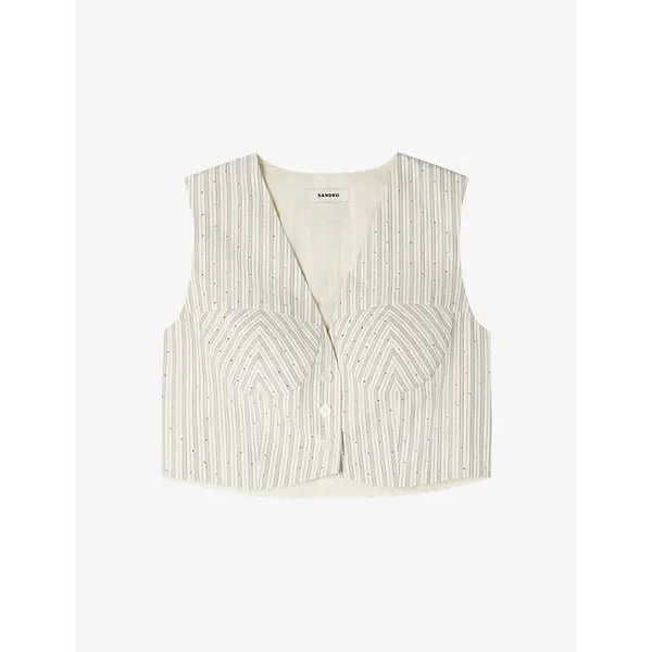Sandro Striped Cropped Woven Top