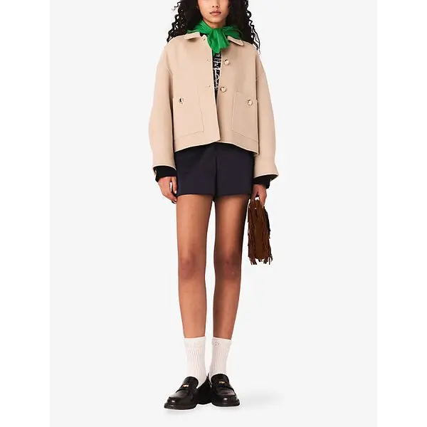 Maje Pleated-back Short Wool Jacket