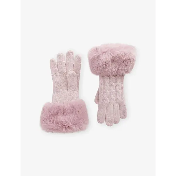 Bo+tee Cable Knitted Gloves With Faux-fur Trim - Powder Pink