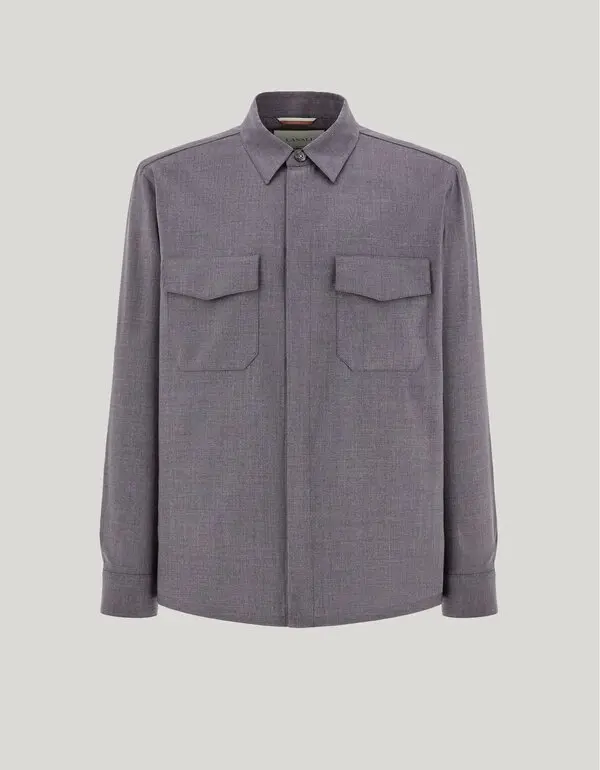 Canali Gray Relaxed Fit Pure Wool Overshirt - Grey