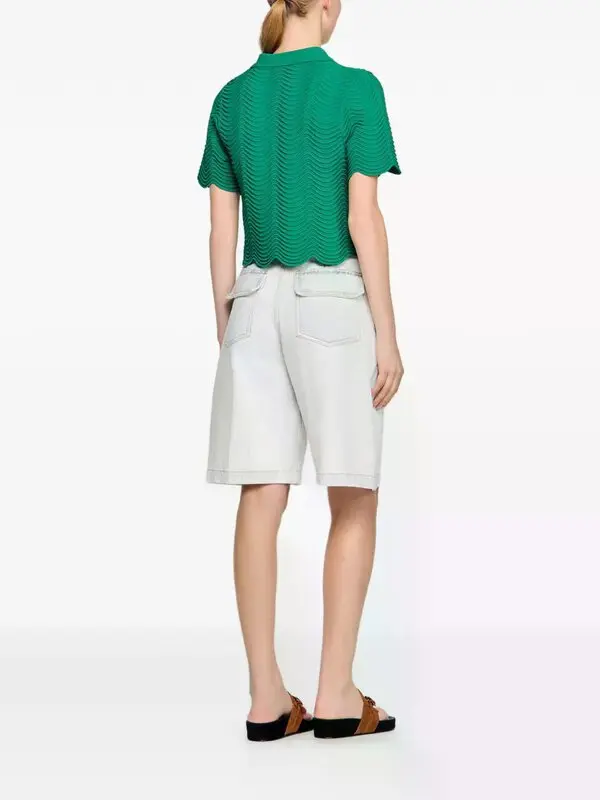 Sandro Wave-pattern Knit Polo Shirt - Green