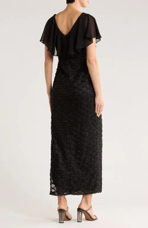 CONNECTED APPAREL Beaded Ruffle Neck Gown - Black