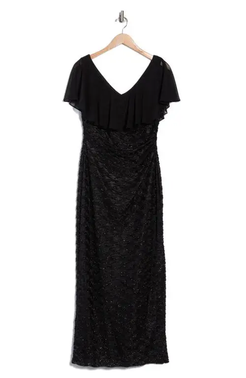 CONNECTED APPAREL Beaded Ruffle Neck Gown - Black
