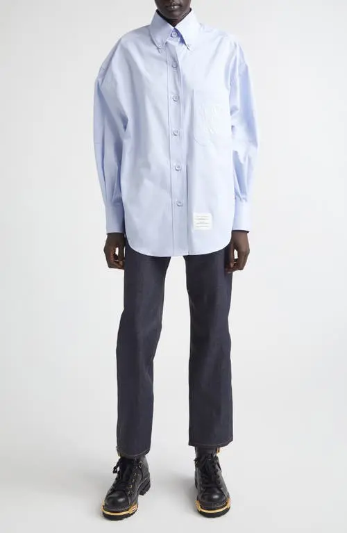 Thom Browne Crest Embroidered Oversize Cotton Poplin Button-down Shirt - Light Blue