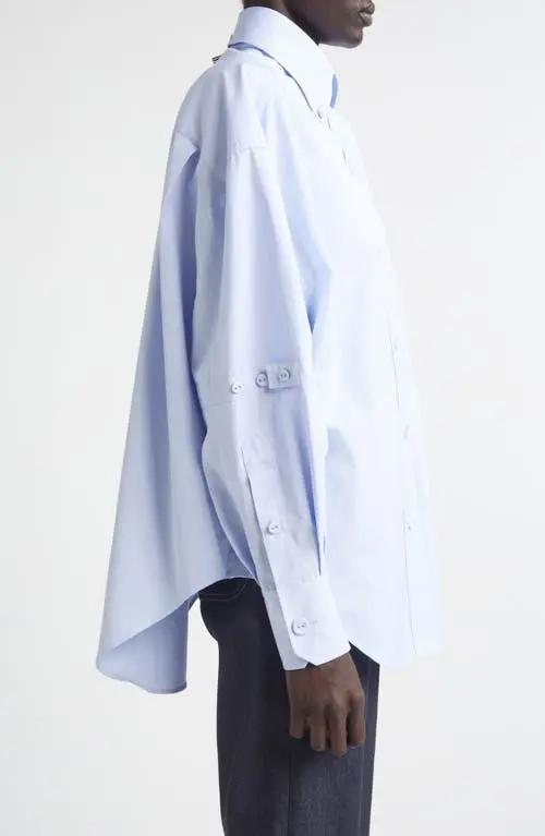 Thom Browne Crest Embroidered Oversize Cotton Poplin Button-down Shirt - Light Blue