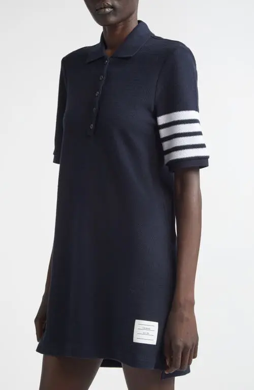 Thom Browne 4-bar Cotton Piqué Polo Dress - Navy