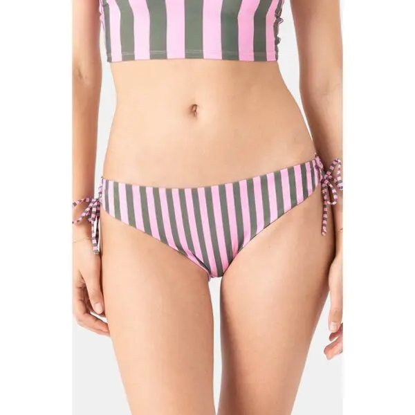 Roxy Striped Side Tie Bikini Bottoms - Pink Combo
