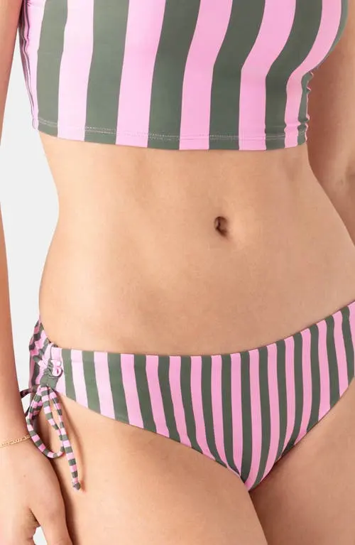 Roxy Striped Side Tie Bikini Bottoms - Pink Combo